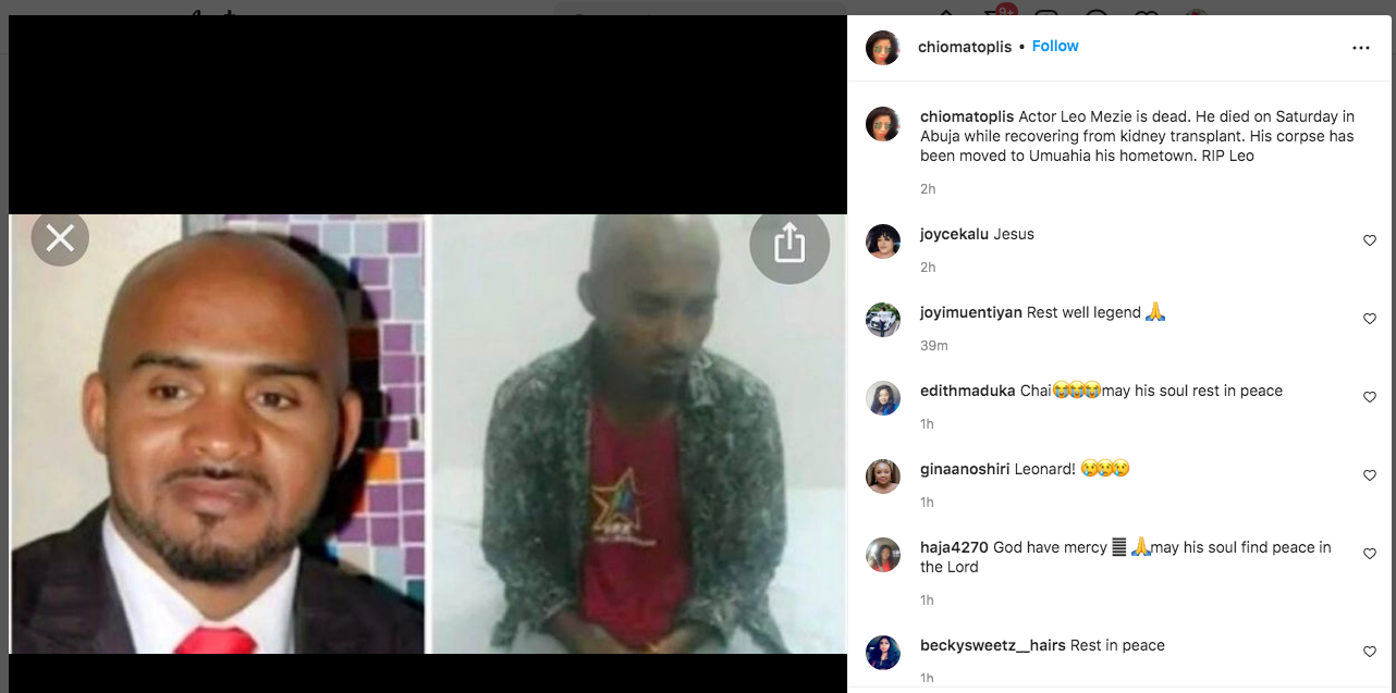Leonard Chimezie Onyemachi: Nollywood actor, Leo Mezie is dead- Idoma Voice
